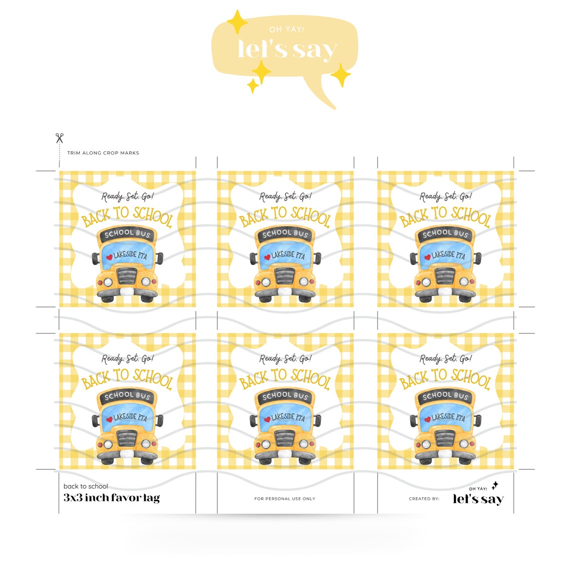 Printable Back to School Class Favor Tag, School Bus Themed Gift Tag ...
