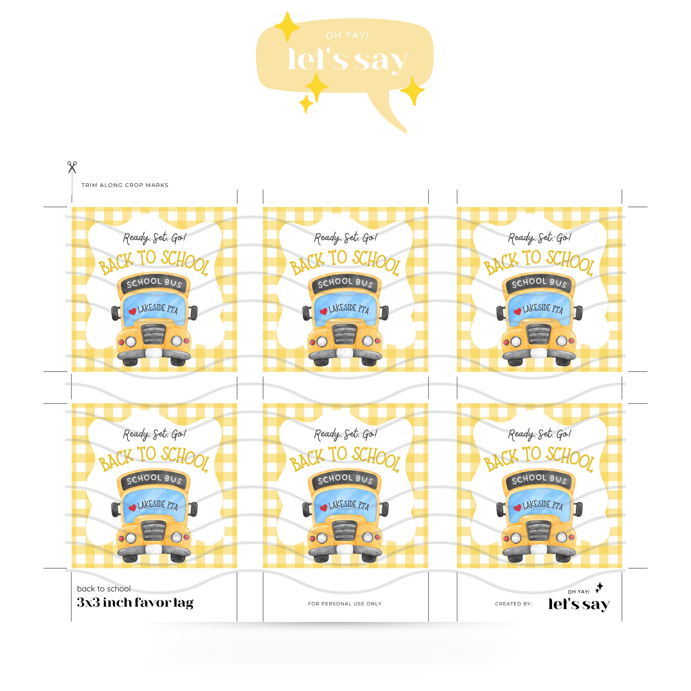 Printable Back to School Class Favor Tag, School Bus Themed Gift Tag ...