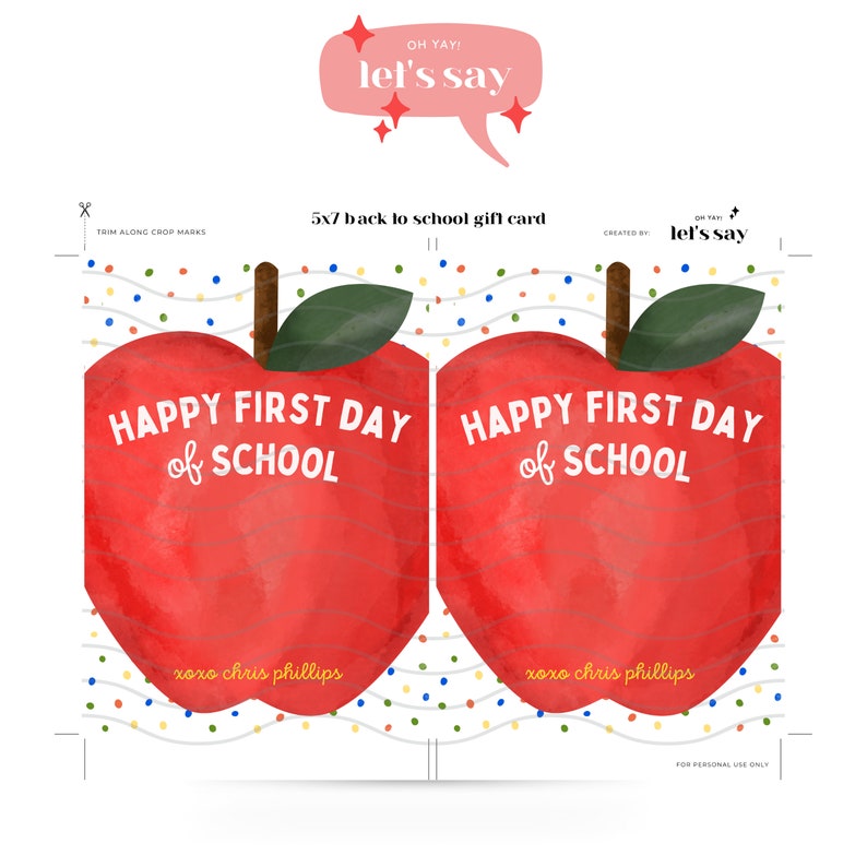 Printable Happy 1st Day / Back to School Teacher Gift Card Holder ...