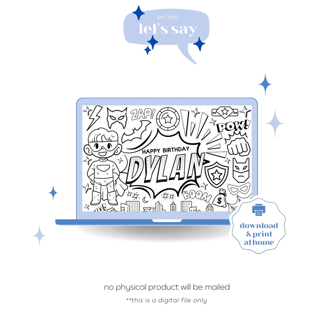 Printable Kids Coloring Sheet - Superhero Theme - Children’s Custom ...