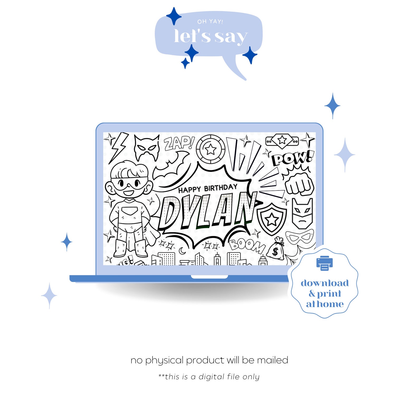 Printable Kids Coloring Sheet - Superhero Theme - Children’s Custom ...