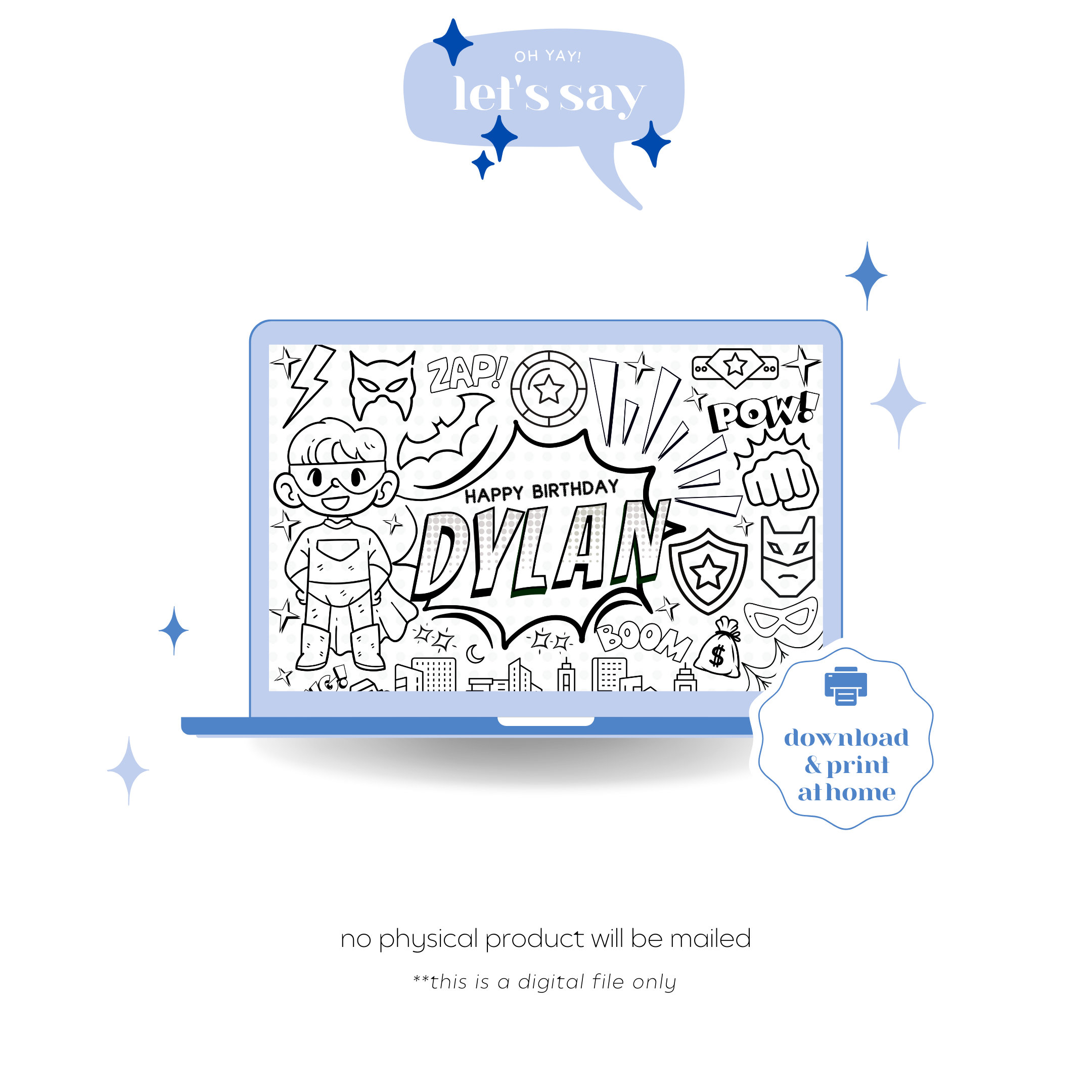 Printable Kids Coloring Sheet - Superhero Theme - Children’s Custom ...