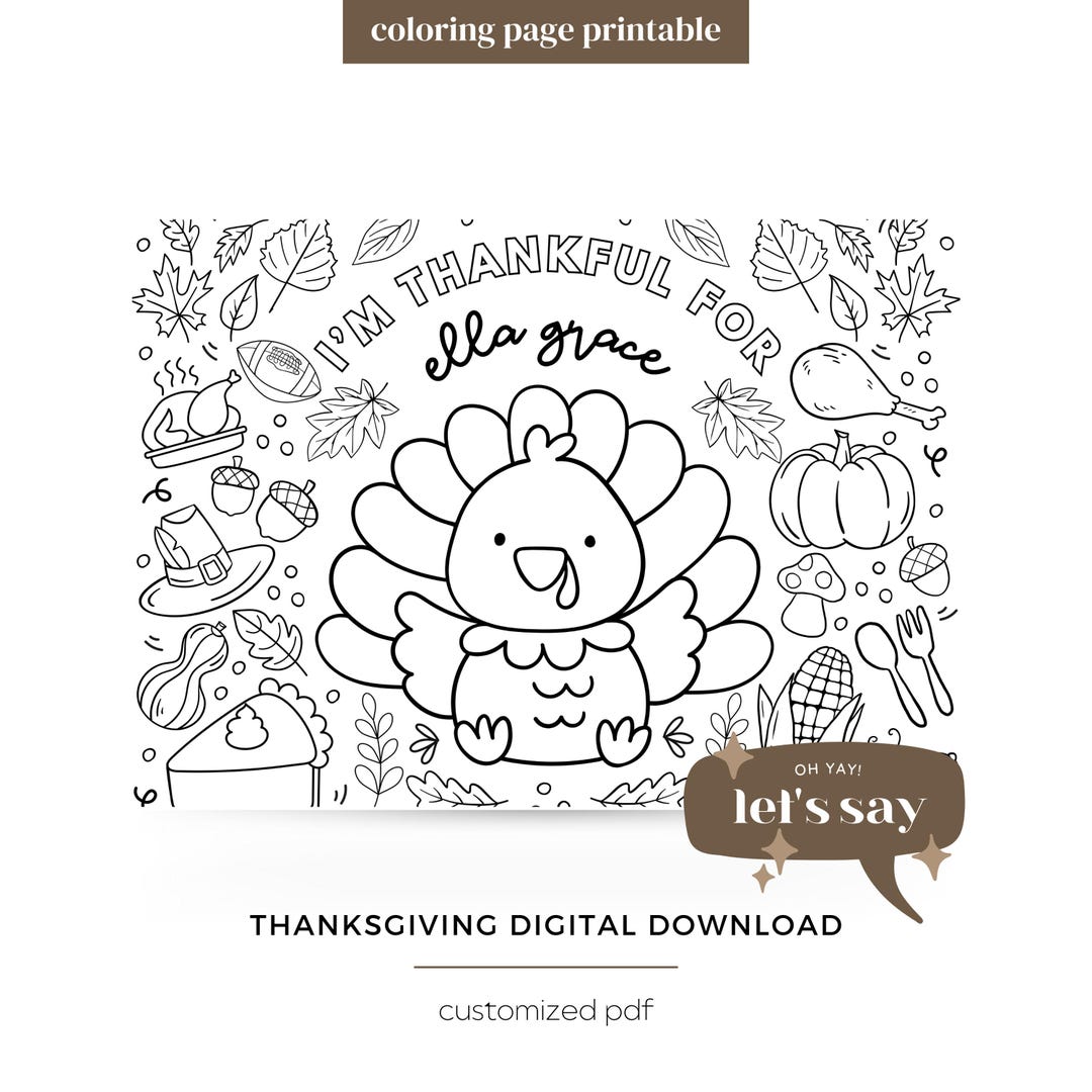 Personalized Thanksgiving Turkey Coloring Page for Kids (digital File ...