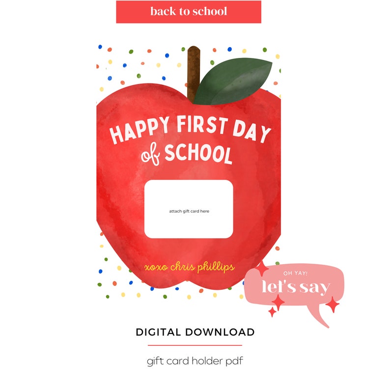 Printable Happy 1st Day / Back to School Teacher Gift Card Holder ...