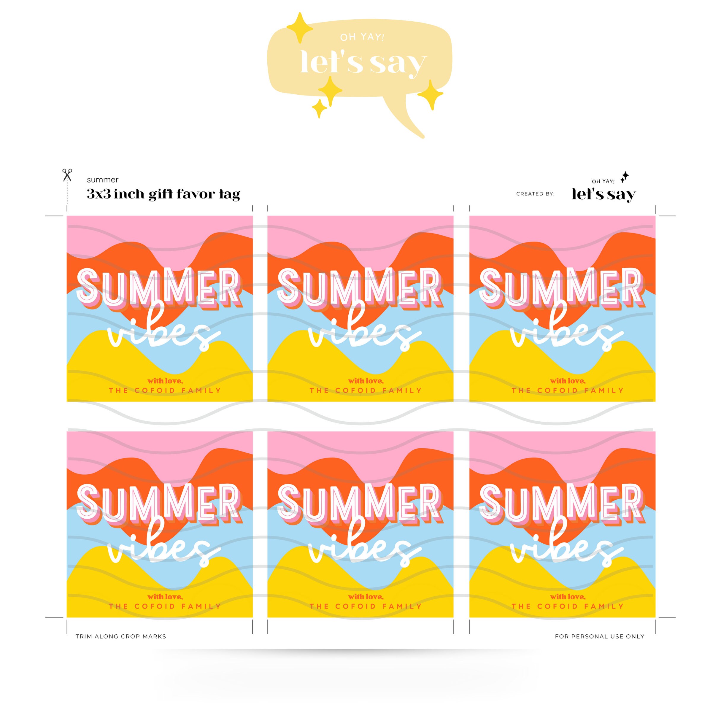 Printable Summer Vibes End of School Class Favor Tag, Colorful Summer ...