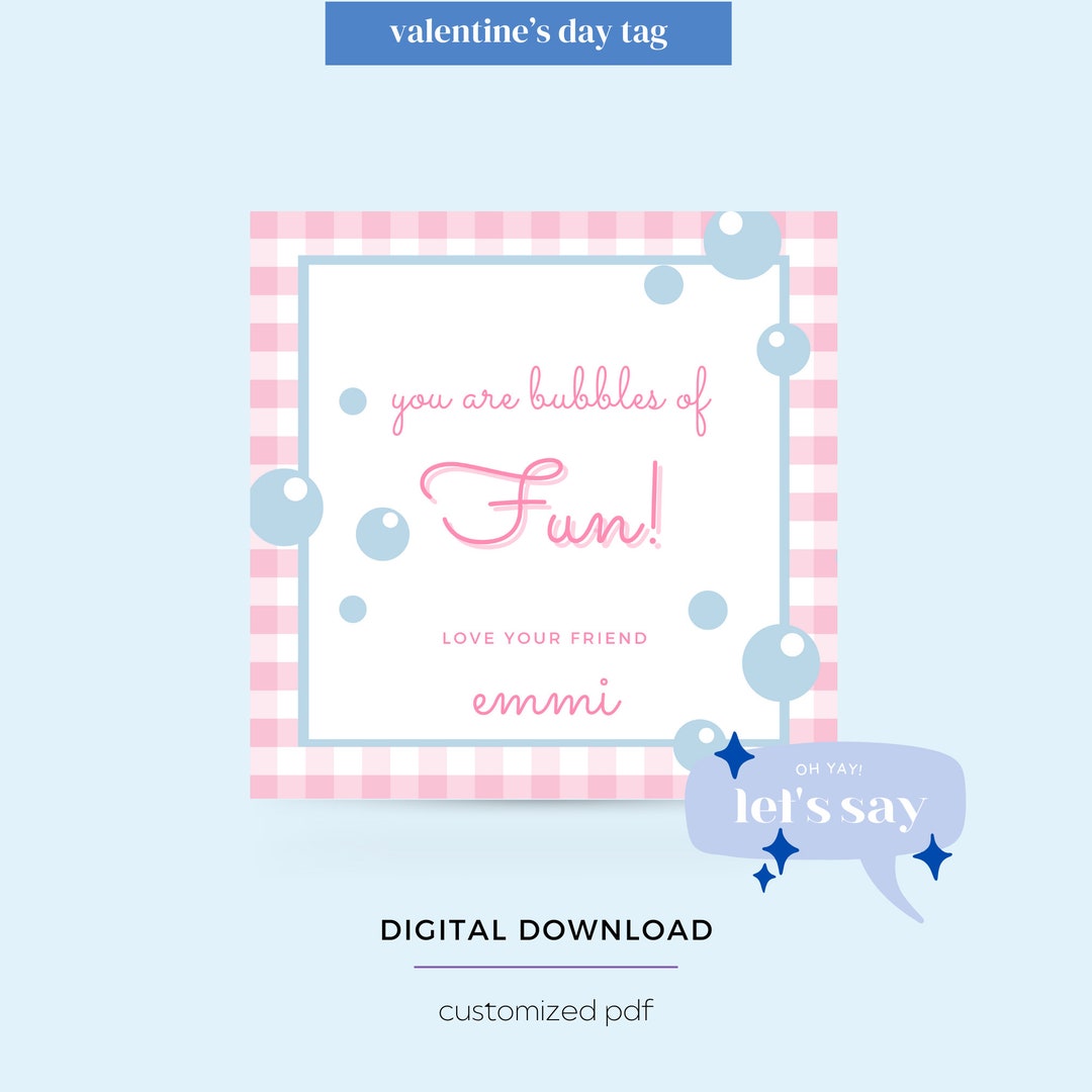 Printable Valentine Bubbles Favor Tag, Valentines Day Bubbles Gift Tag ...