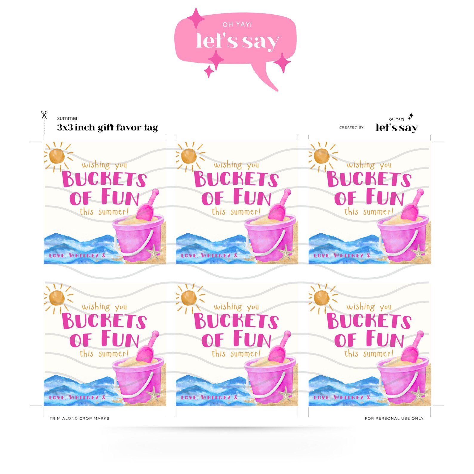 Printable Summer Bucket End of School Class Favor Tag, Buckets of Fun ...