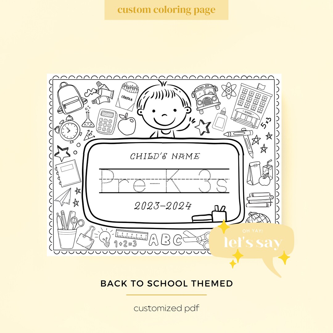 Printable Boy Back to School Coloring Sheet, Customized New School Year ...