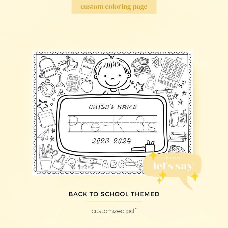 Printable Boy Back to School Coloring Sheet, Customized New School Year ...