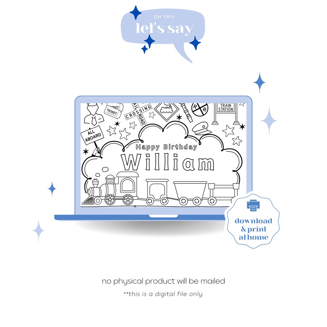 Printable Kids Coloring Sheet - Train Theme - Children’s Custom ...