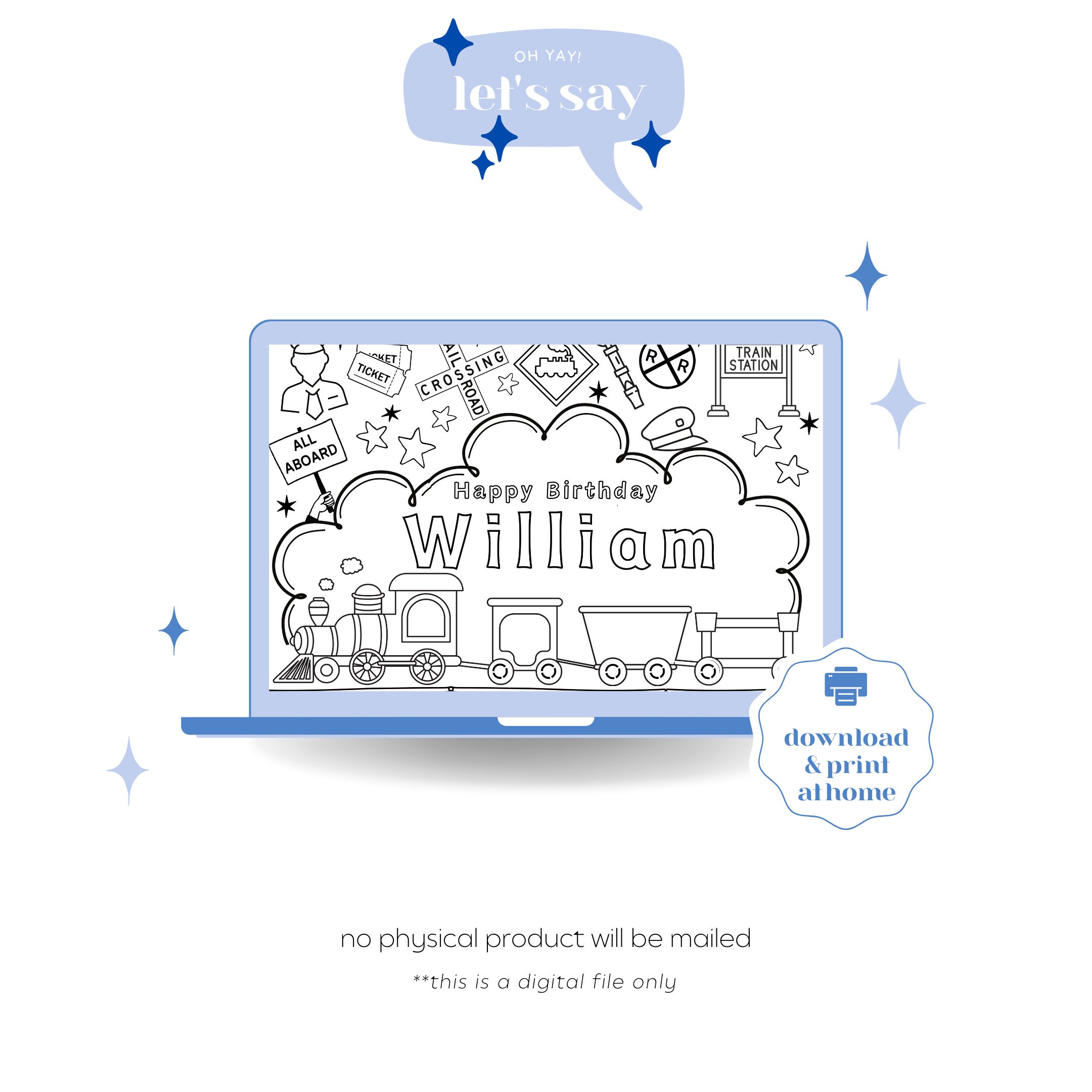 Printable Kids Coloring Sheet - Train Theme - Children’s Custom ...