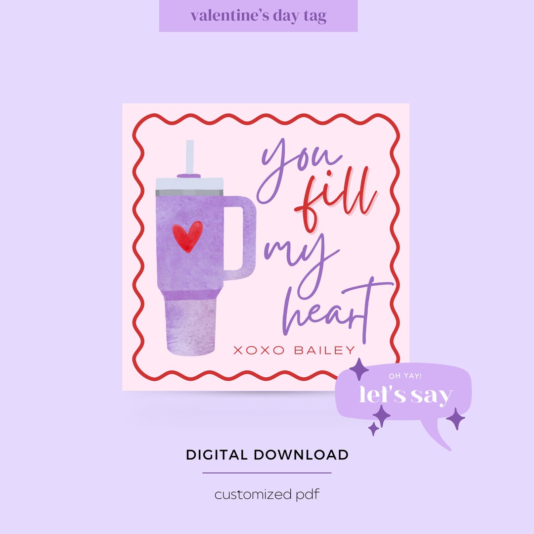 Printable Valentine Stanley Tumbler Favor Tag, Valentines Day Stanley ...