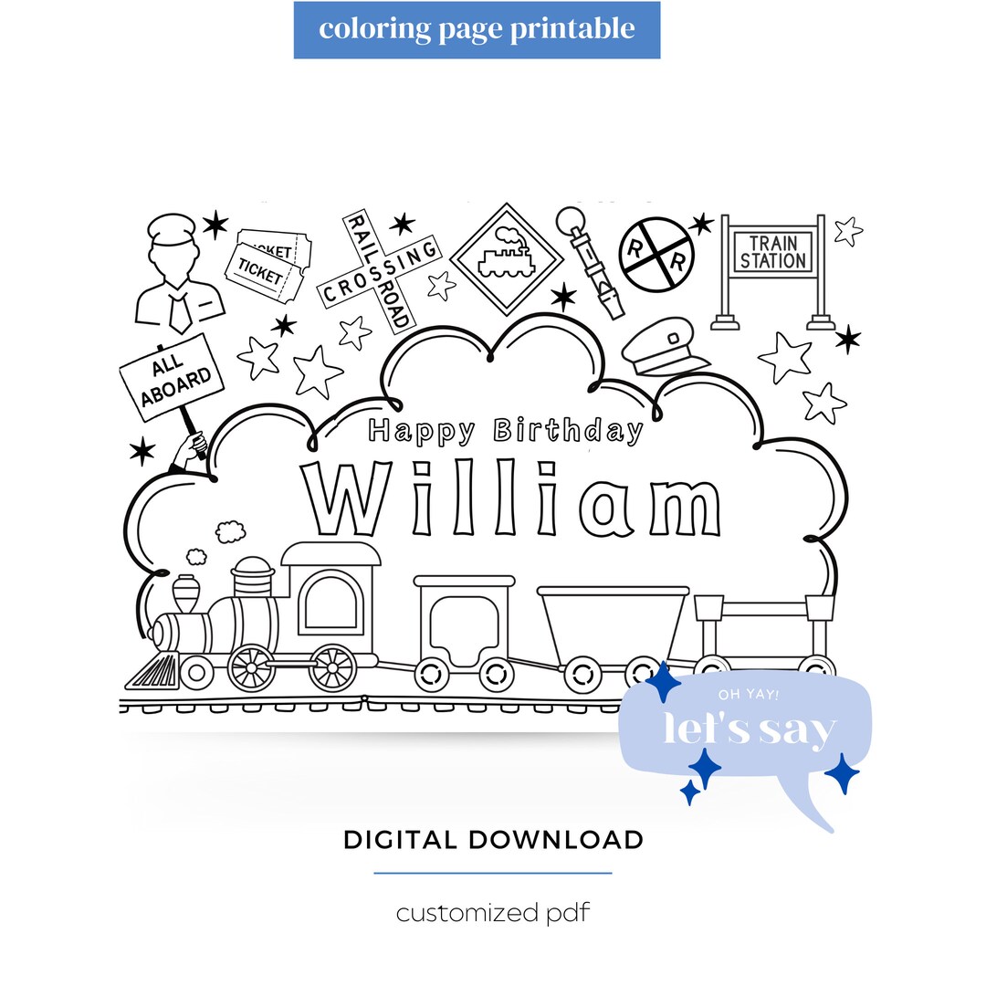 Printable Kids Coloring Sheet - Train Theme - Children’s Custom ...