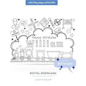 Printable Kids Coloring Sheet - Train Theme - Children’s Custom ...