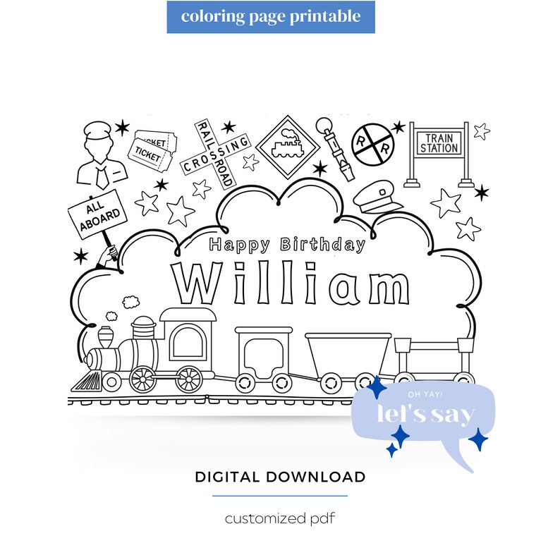 Printable Kids Coloring Sheet - Train Theme - Children’s Custom ...