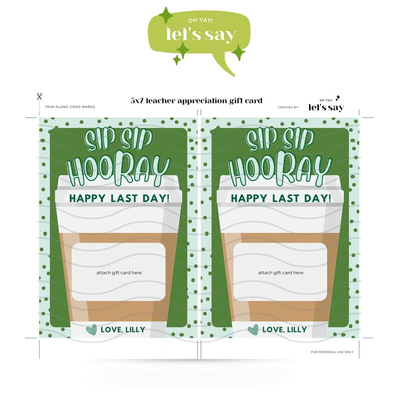 Printable Teacher Appreciation Gift Card Holder, Sip Sip Hooray Happy ...