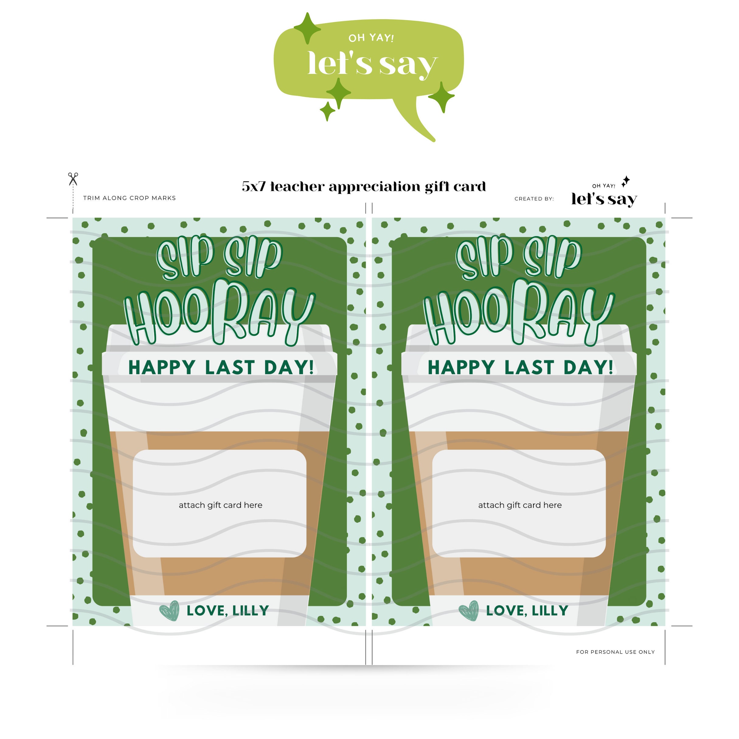 Printable Teacher Appreciation Gift Card Holder, Sip Sip Hooray Happy ...