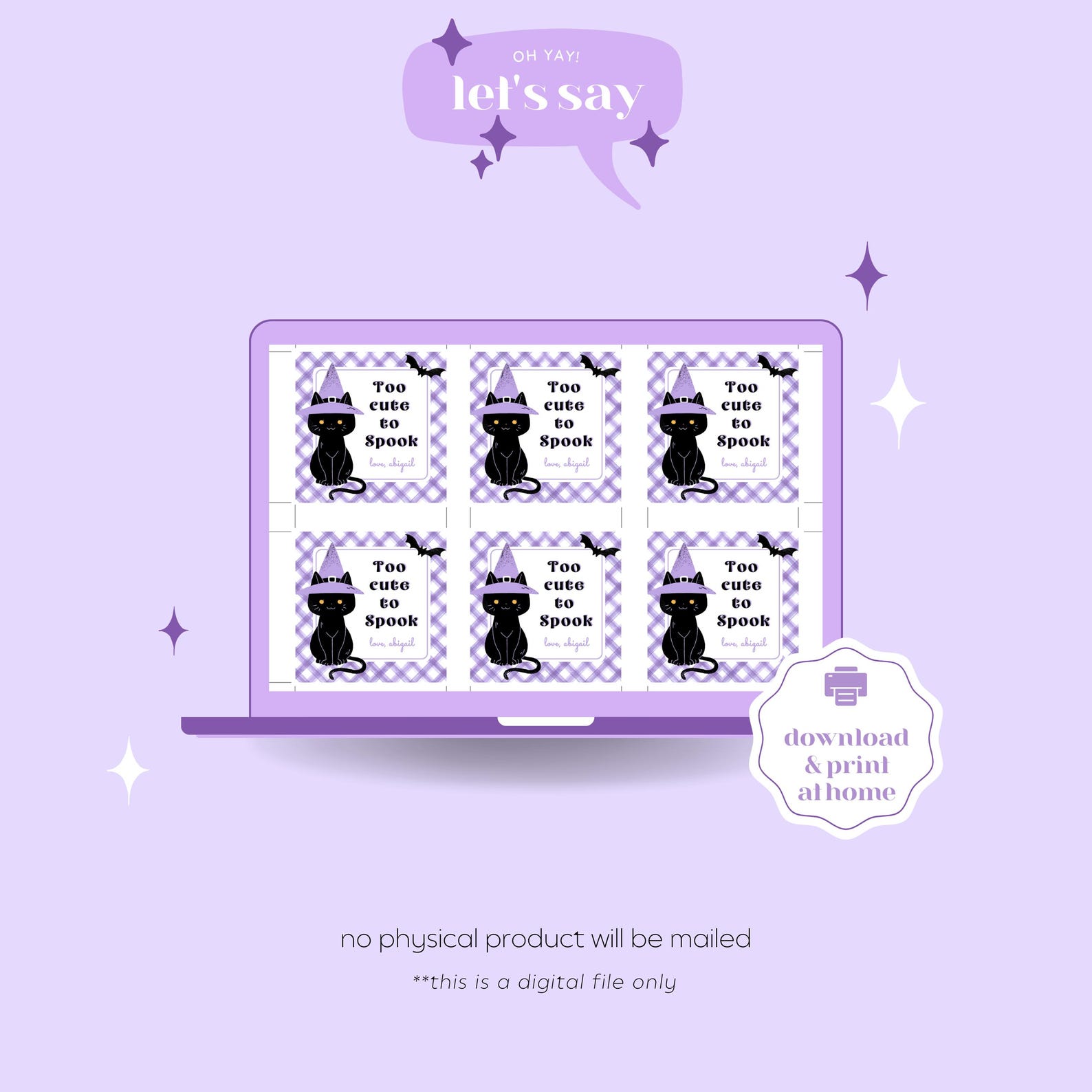 Printable Too Cute to Spook Halloween Favor Tag, Black Cat Halloween ...