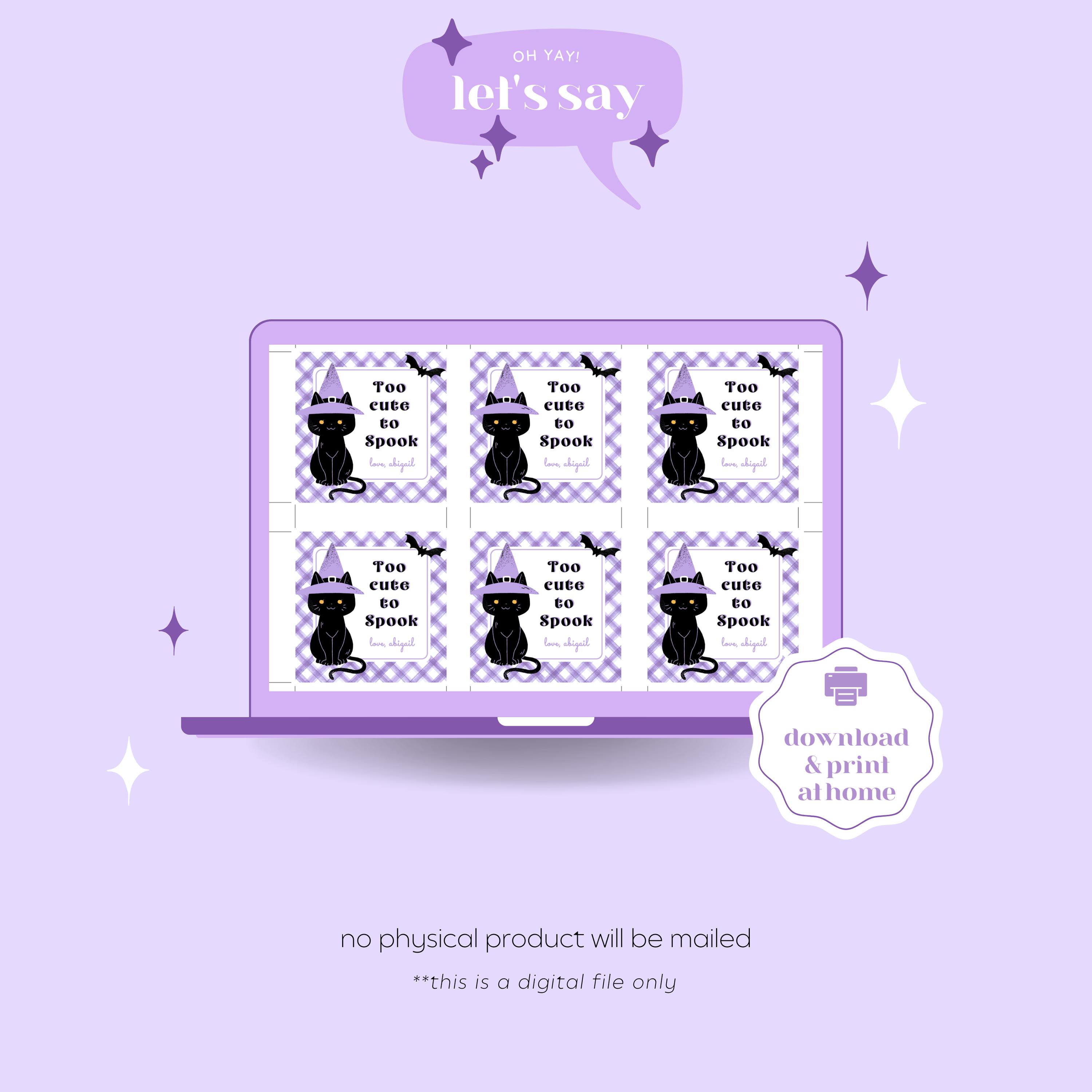 Printable Too Cute to Spook Halloween Favor Tag, Black Cat Halloween ...