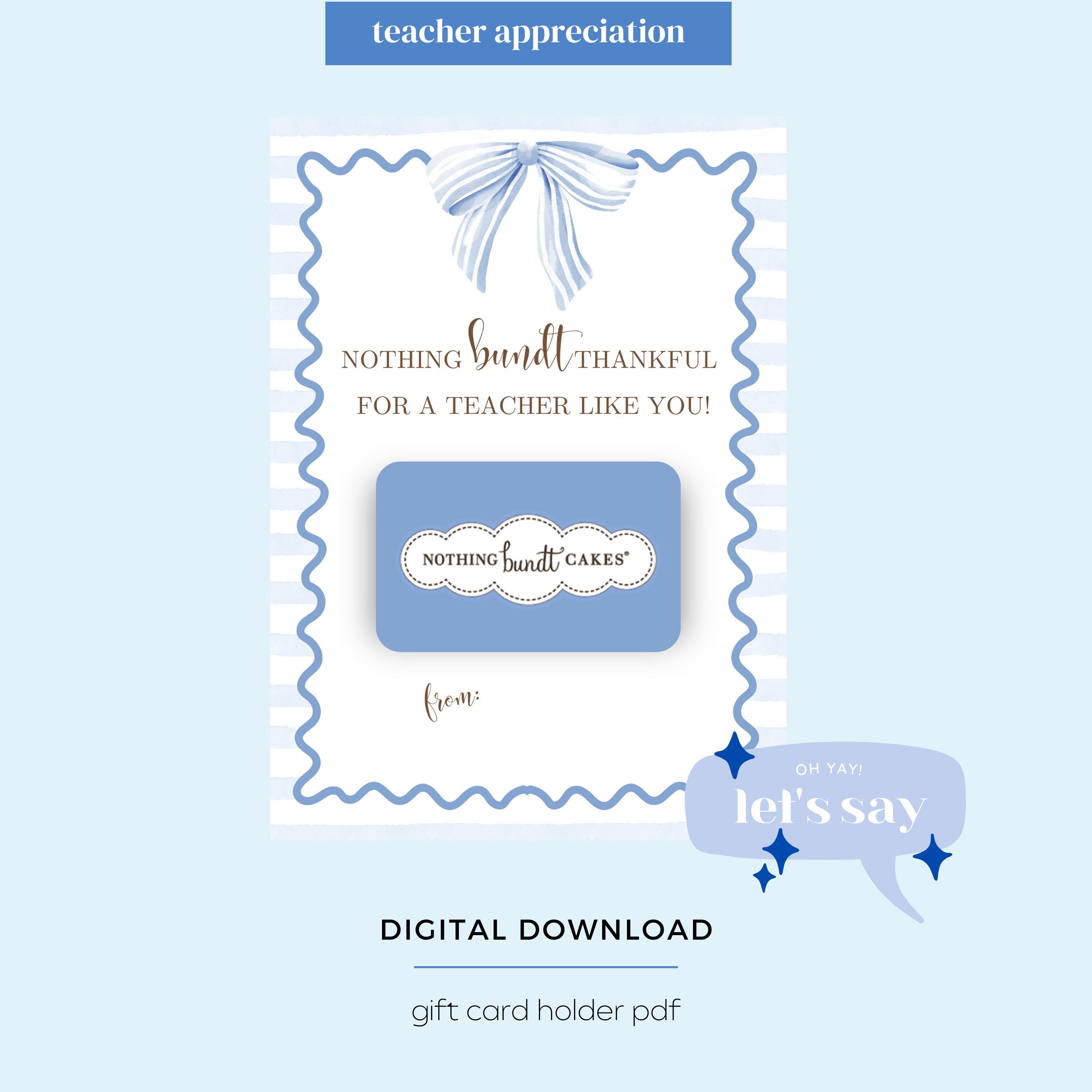Printable Teacher Appreciation Gift Card Holder, End of School Thank ...