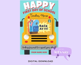 Printable Happy 1st Day / Back to School Teacher Gift Card Holder ...