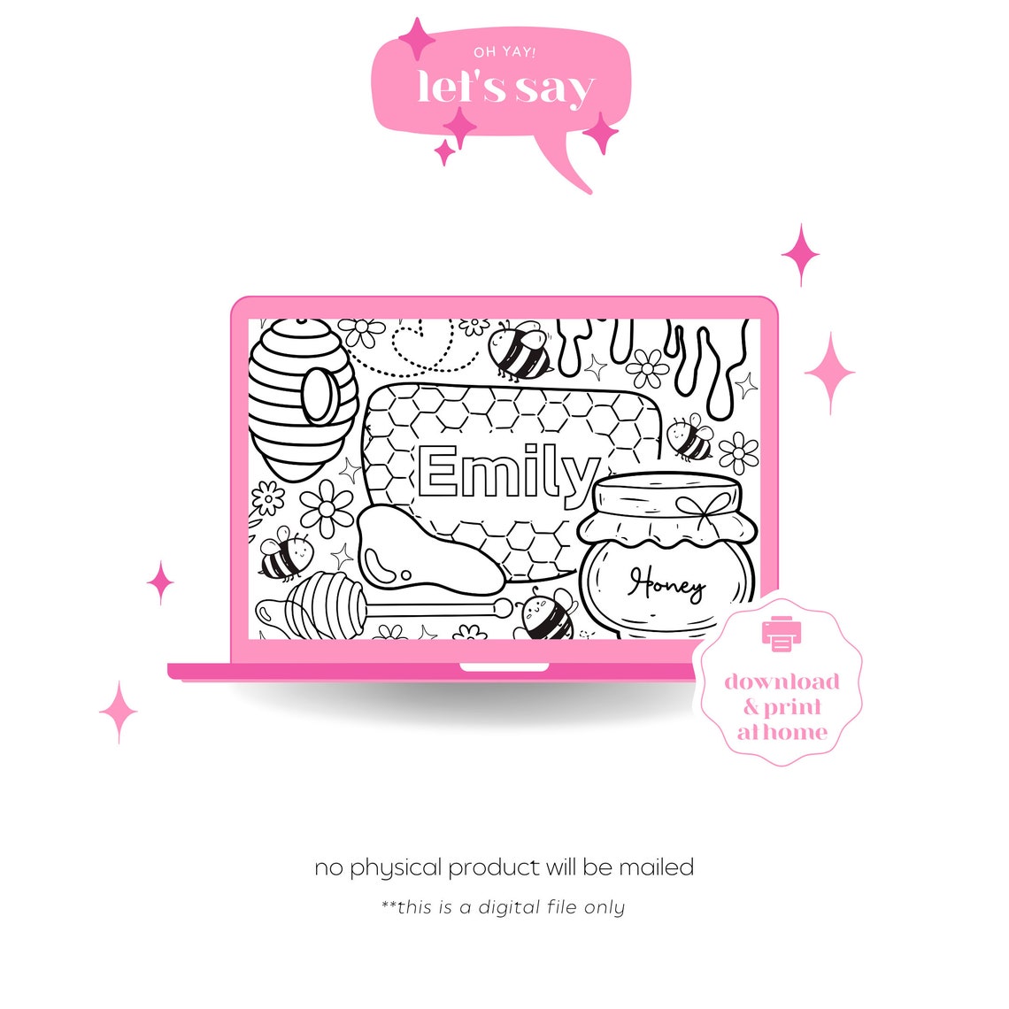 Printable Kids Coloring Sheet - Sweet Bee Theme - Children’s Custom ...