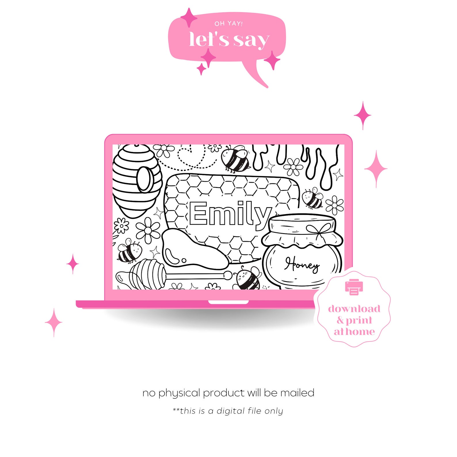 Printable Kids Coloring Sheet - Sweet Bee Theme - Children’s Custom ...