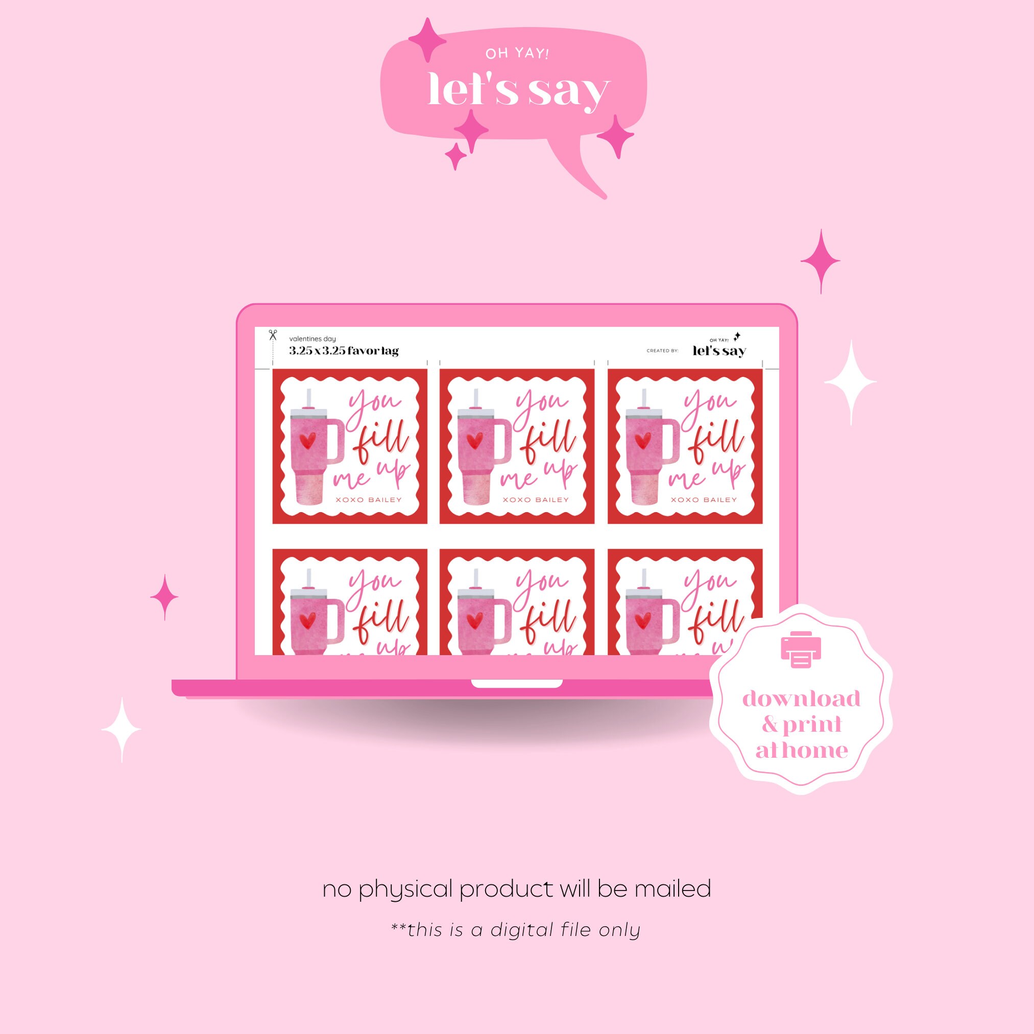 Printable Valentine Stanley Tumbler Favor Tag, Valentines Day Stanley ...