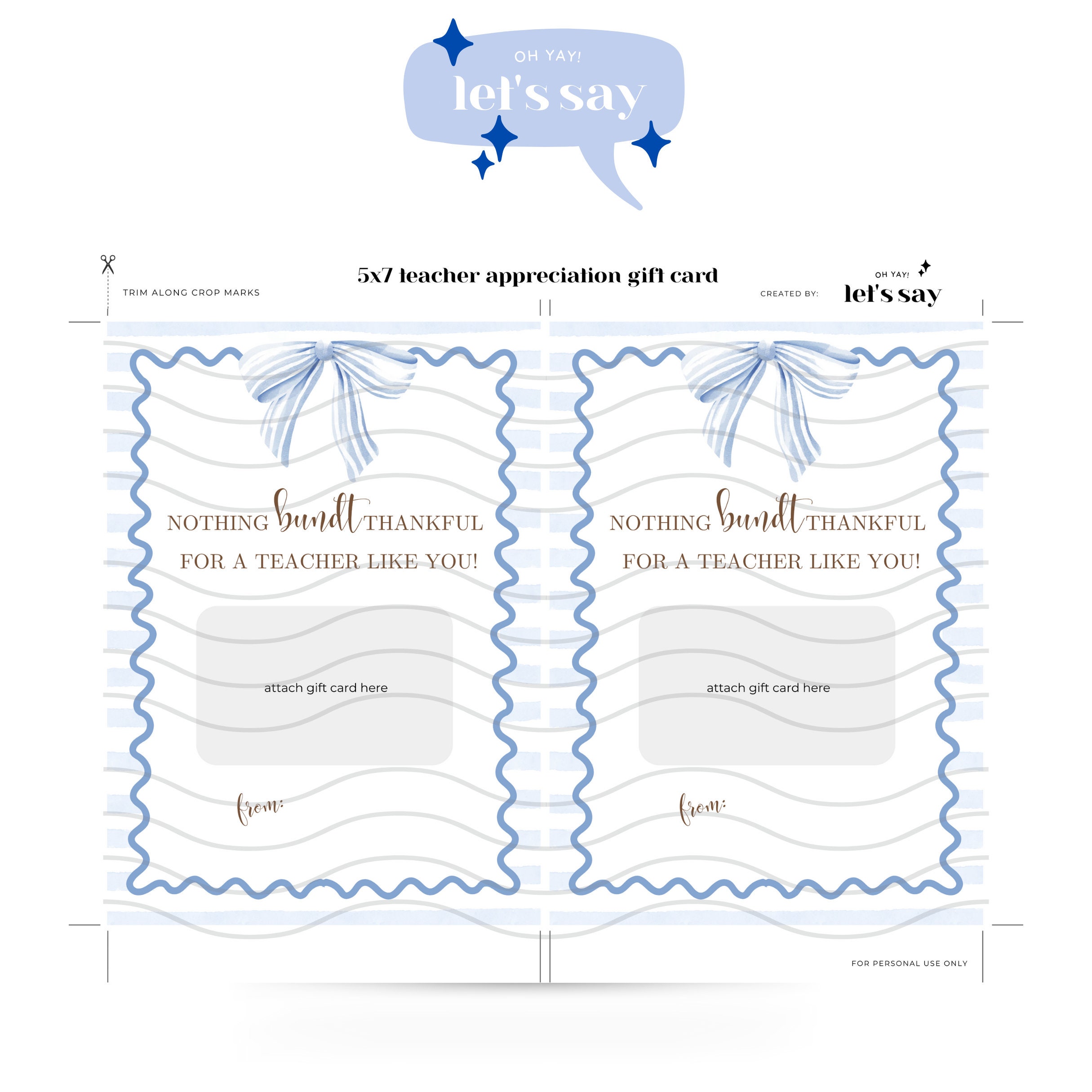 Printable Teacher Appreciation Gift Card Holder, End of School Thank ...