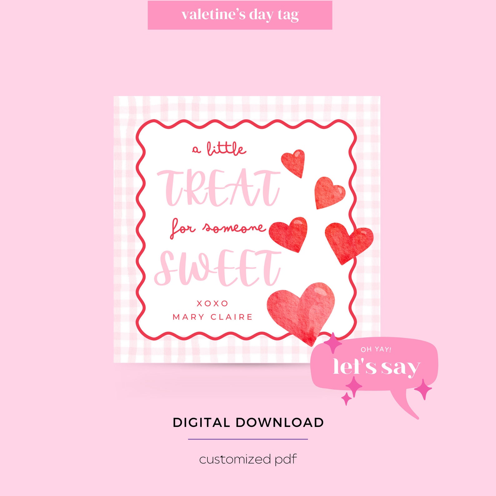 Printable Valentine Sweet Treat Favor Tag, Valentines Day Sweet Gift ...