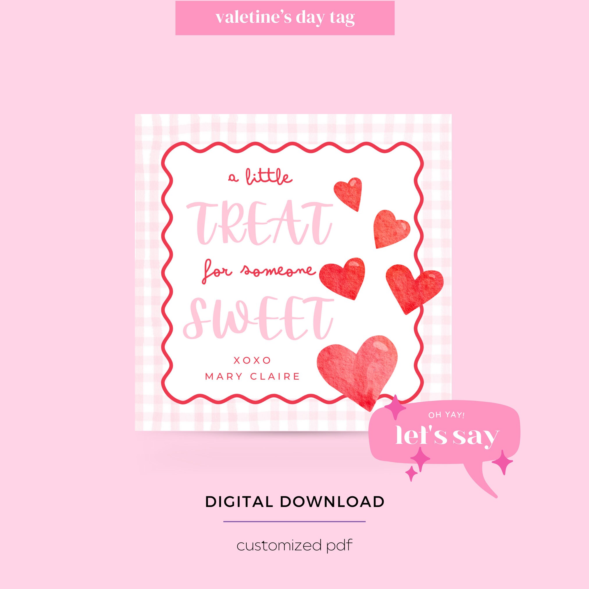 Printable Valentine Sweet Treat Favor Tag, Valentines Day Sweet Gift ...