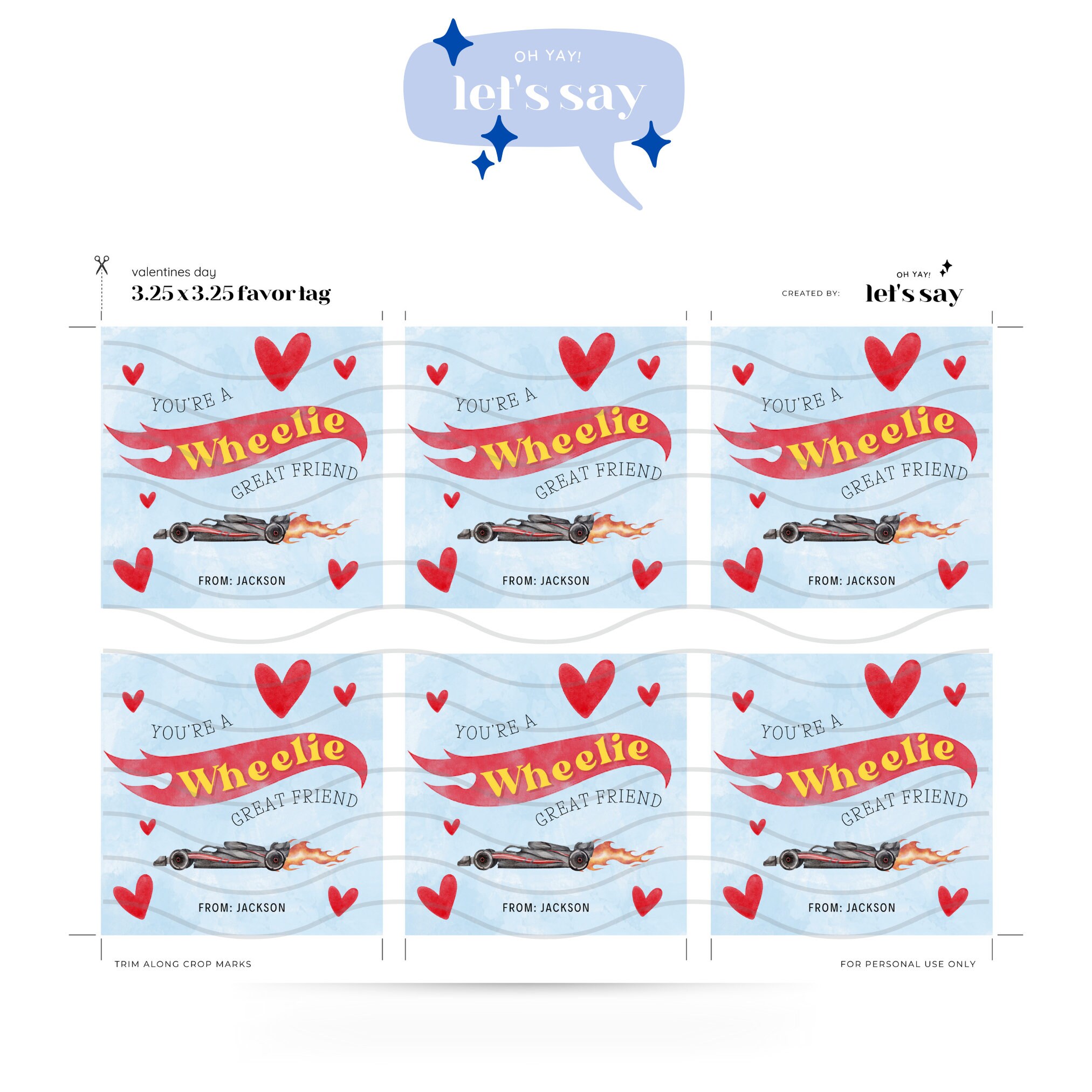 Printable Valentine Race Car Favor Tag, Valentines Day Hot Wheels Gift ...