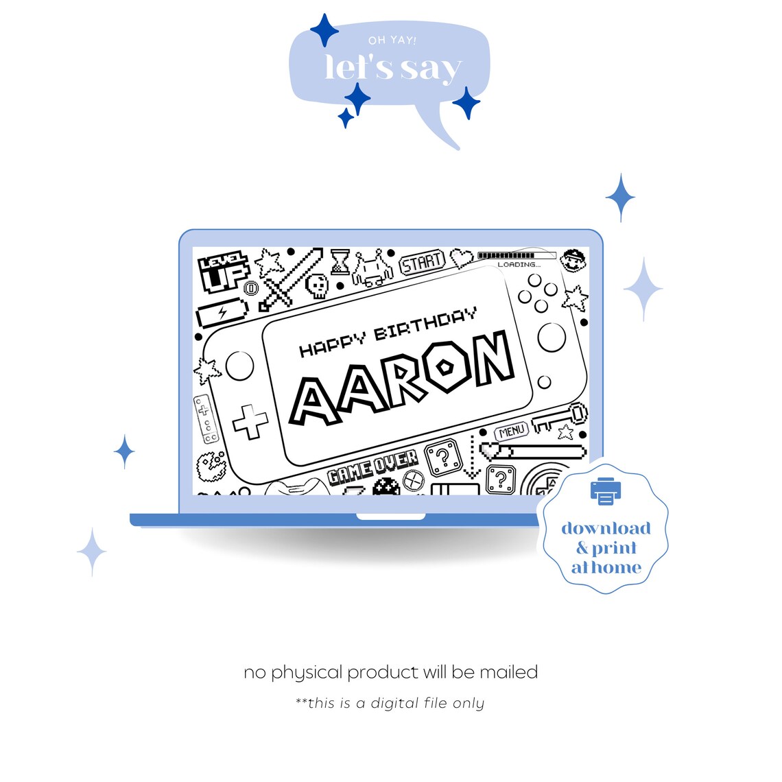 Printable Kids Coloring Sheet - Video Game Theme - Children’s Custom ...