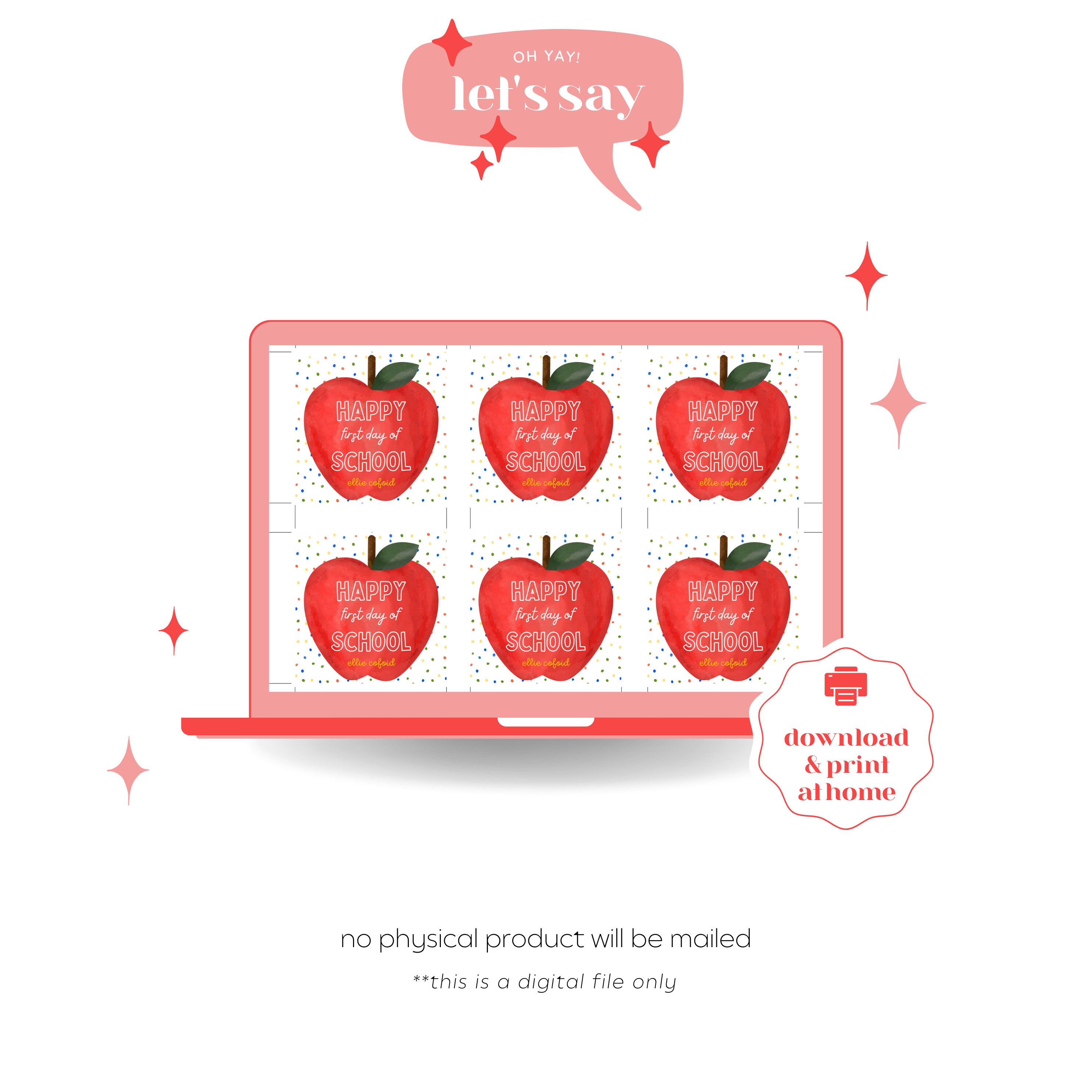 Printable Happy First Day of School Favor Tag, Colorful Apple Themed ...