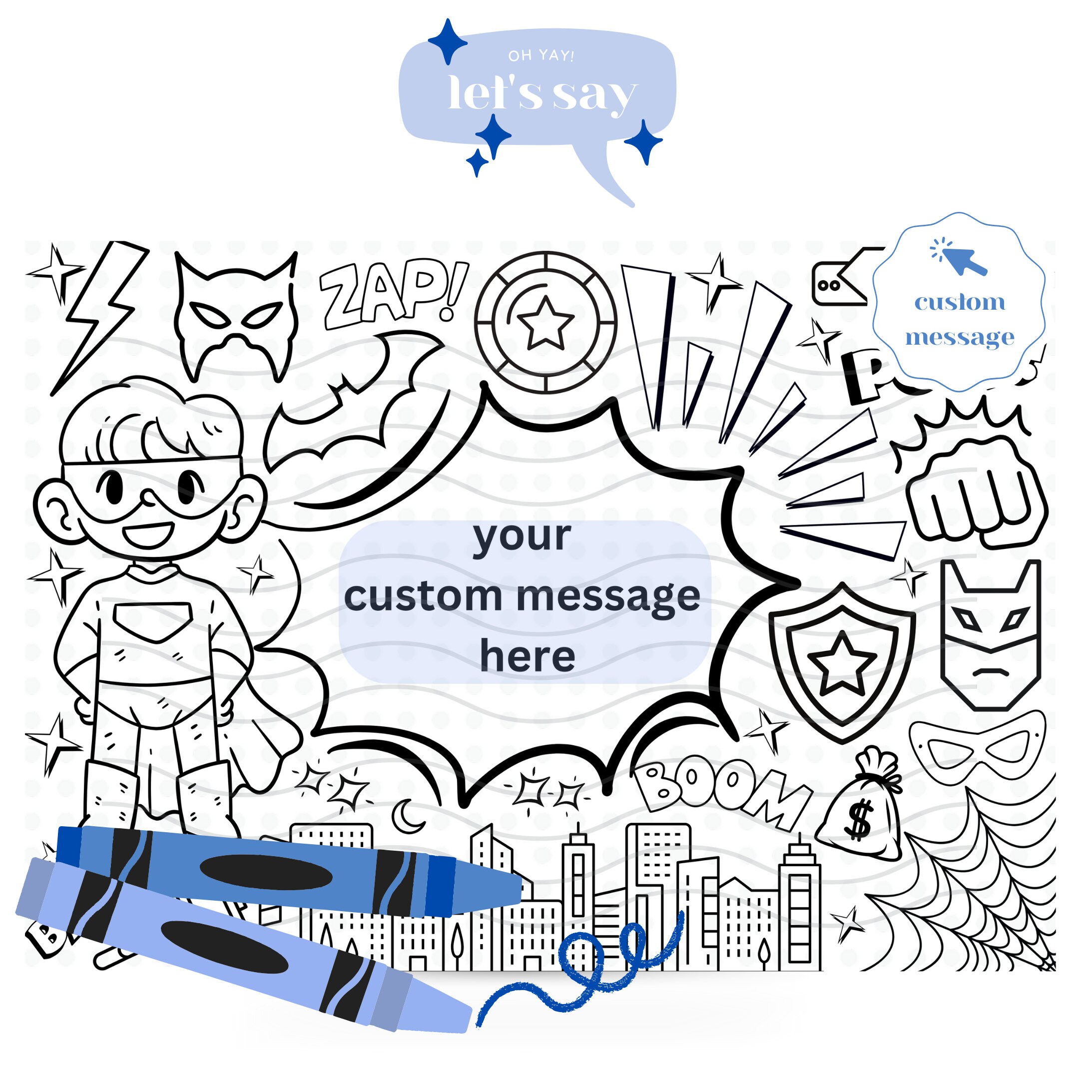 Printable Kids Coloring Sheet - Superhero Theme - Children’s Custom ...