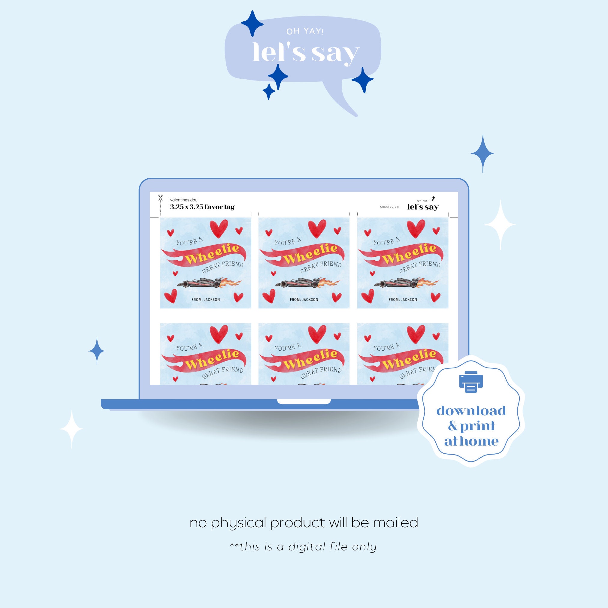 Printable Valentine Race Car Favor Tag, Valentines Day Hot Wheels Gift ...