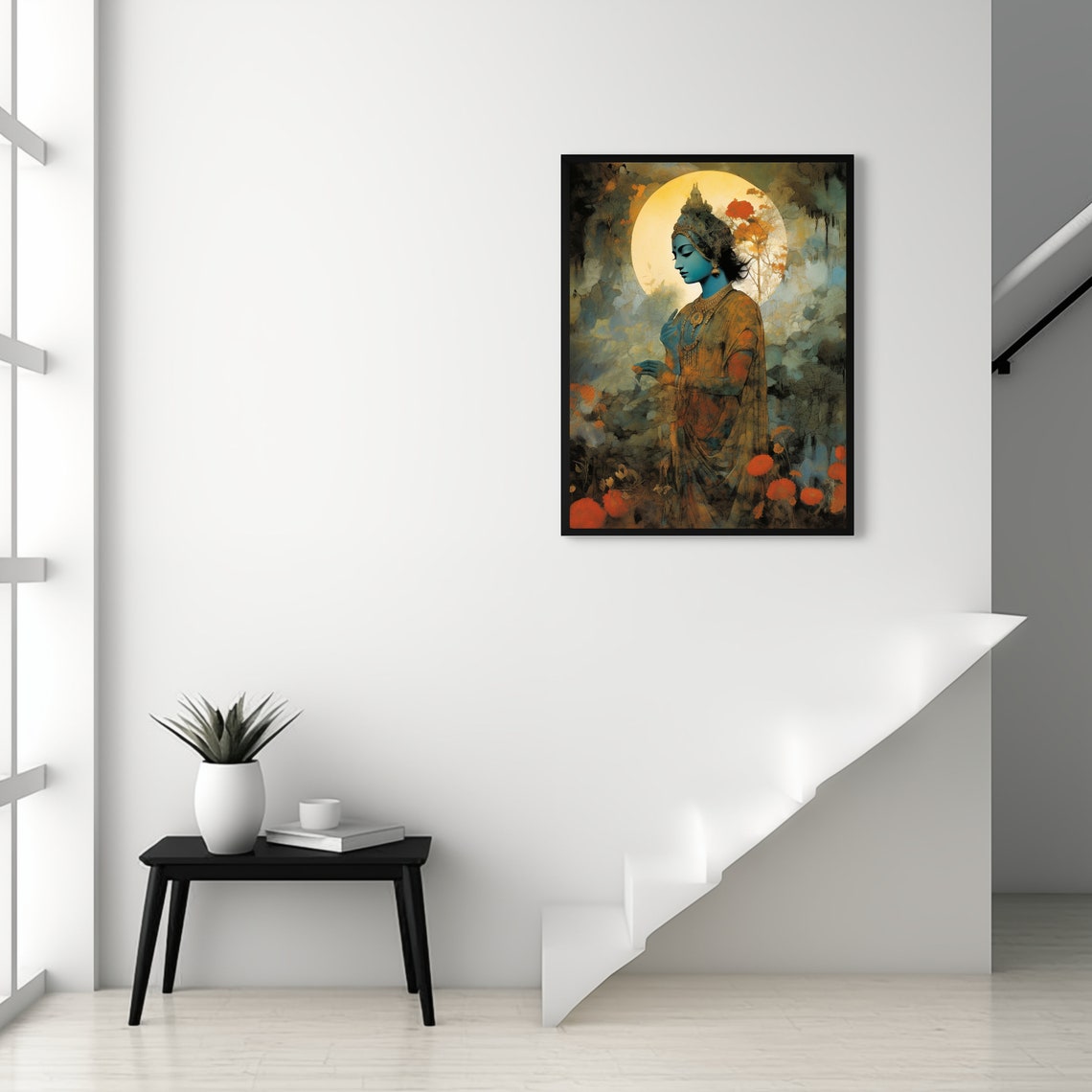 Indian Digital Art, Lord Krishna in Moonlight, Krishna Art, Spiritual ...