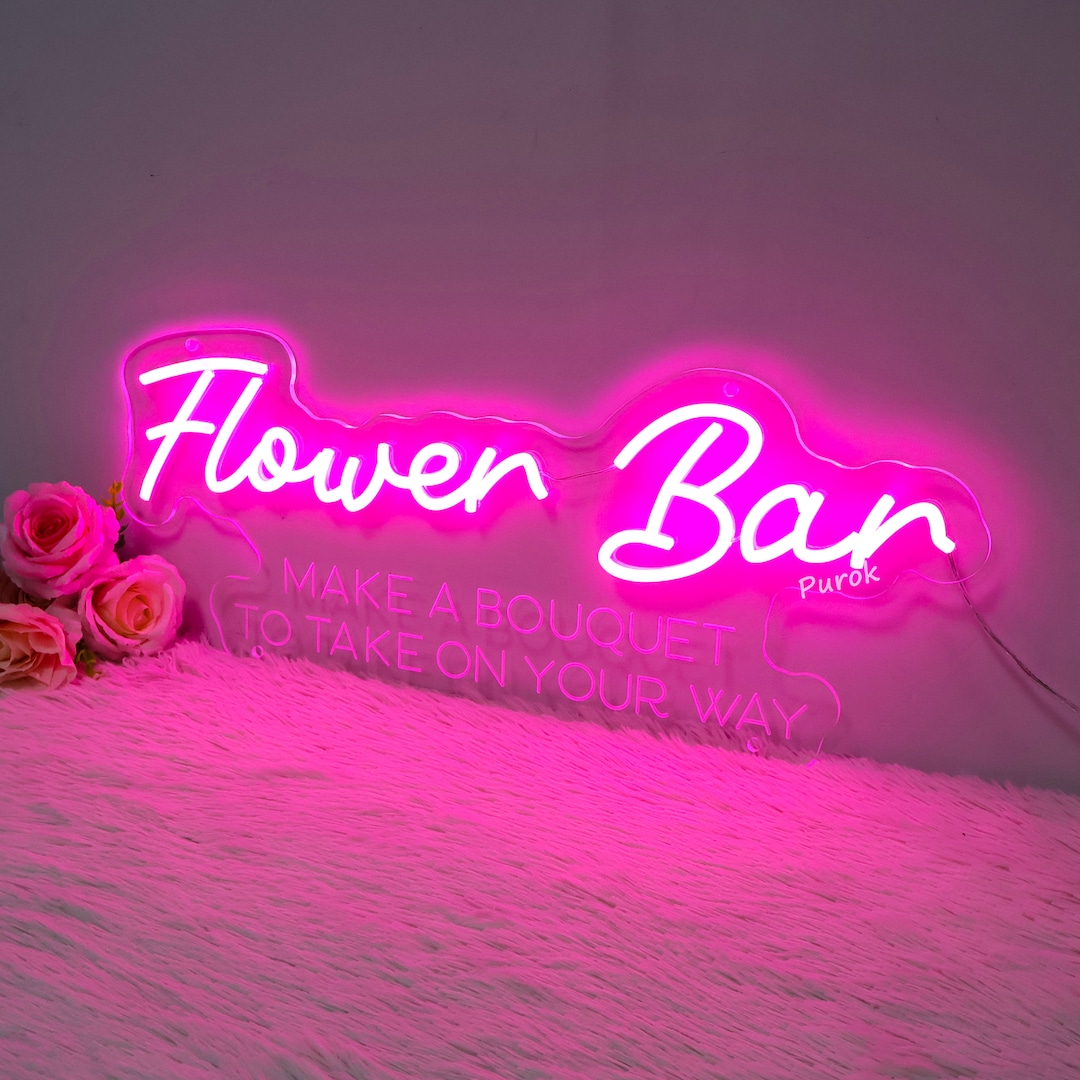 Flower Bar Neon Sign,floral Bridal Shower Led,handmade Flower Bar Decor ...