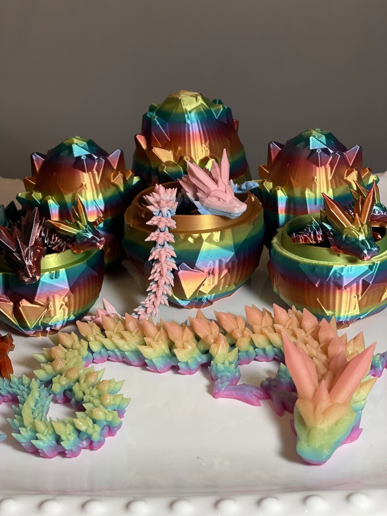 3D Printed Crystal Dragon, Dragon Egg, Articulated Dragon Figurine ...