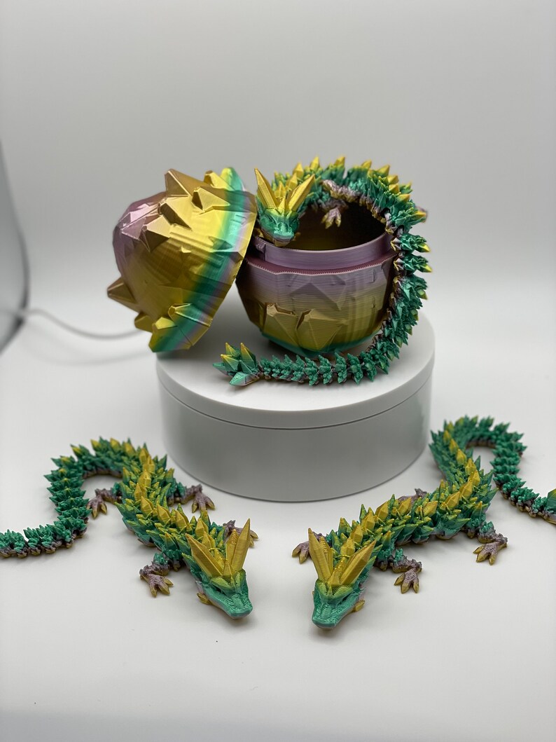 3D Printed Crystal Dragon, Dragon Egg, Articulated Dragon Figurine ...