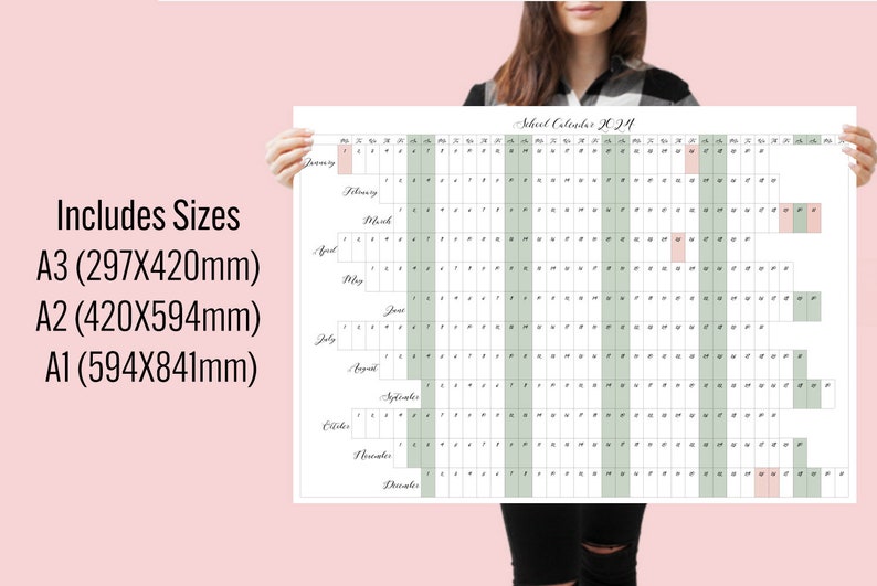 Printable 2024 School Calendar A1, A2 and A3 Sizes Instant PDF Download Minimal Design - Etsy ...