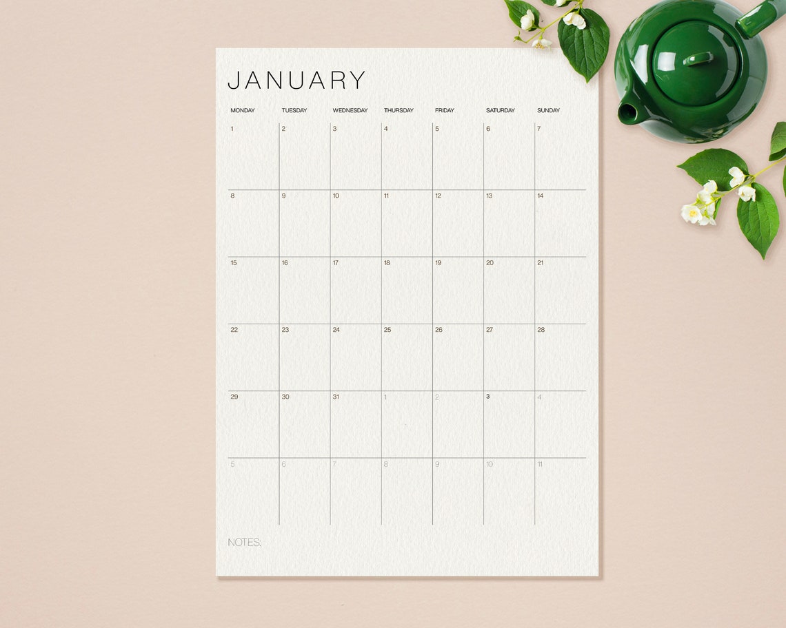 Printable 2024 Elegant Calendar | Letter, A4 and A3 Sizes | Instant PDF ...