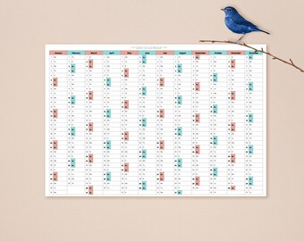 Printable 2024 Elegant Calendar Letter, A4 and A3 Sizes Instant PDF ...