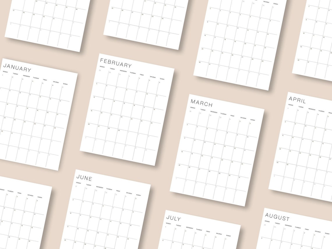 Printable 2024 Elegant Calendar Letter, A4 and A3 Sizes Instant PDF ...
