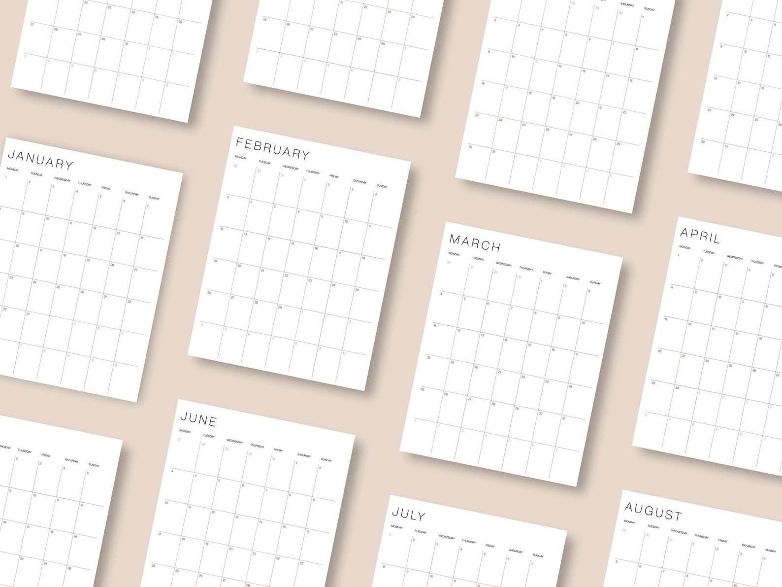 Printable 2024 Elegant Calendar | Letter, A4 and A3 Sizes | Instant PDF ...