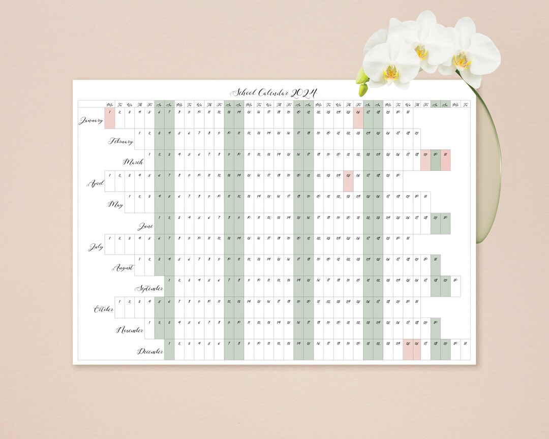 Printable 2024 School Calendar | A1, A2 and A3 Sizes | Instant PDF ...