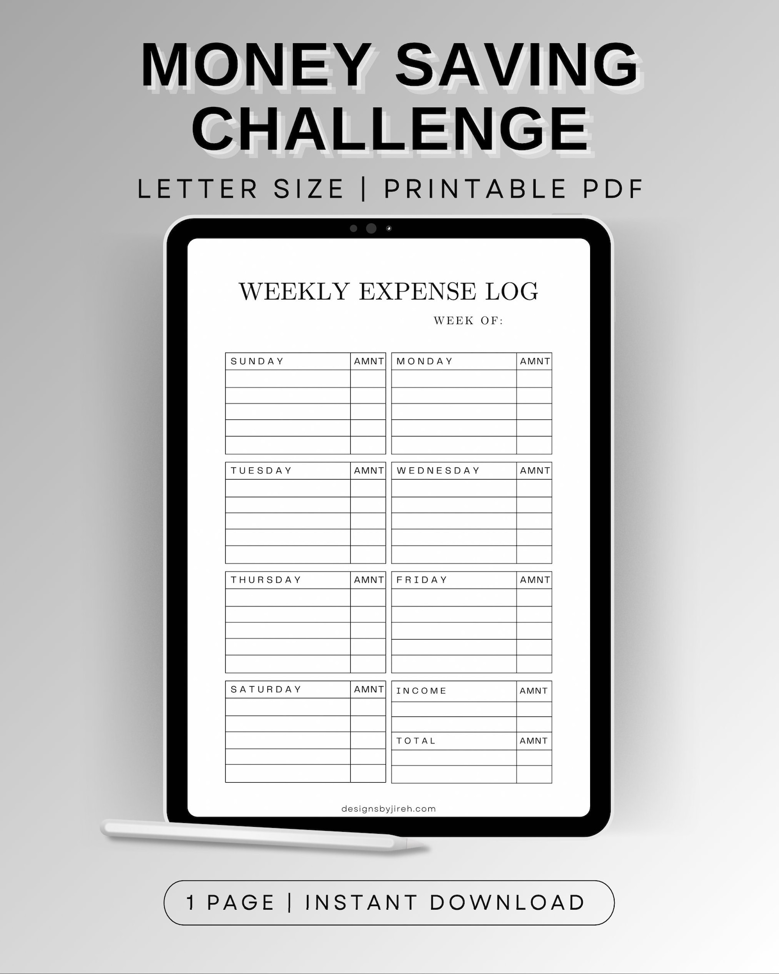 52 Week Saving Challenge Log Printable PDF, Weekly Expense Log, Budget ...
