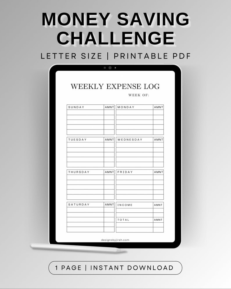 52 Week Saving Challenge Log Printable PDF, Weekly Expense Log, Budget ...