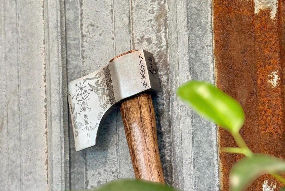 Custom Viking Hatchet Laser Engraved Axe With Nordic Symbols & Stained ...