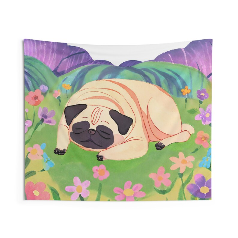 Pug Sleeping in Meadow Anime Design Pug Life Cute Cutesy Animated Dog ...